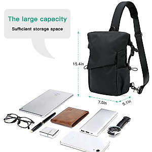 plufahci Small Black Sling Crossbody Backpack Shoulder Bag for Men Women Lightweight One Strap Backpack Sling Bag Backpack for Hiking Walking Biking Travel Cycling(Black)