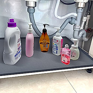 Under Sink Mat for Kitchen Waterproof, 34" x 22" Flexible Silicone Under Sink Liner with Drain Hole, Kitchen Cabinet Mat and Protector for Drips Leaks Spills, Gray