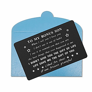 Bonus Son Gifts Stepson Christmas Card - Stepson Gifts for Father's Day Graduation Birthday Christmas Valentines, I Didn't Give You Life But Life Gave Me the Gift of You, Engraved Black Aluminum