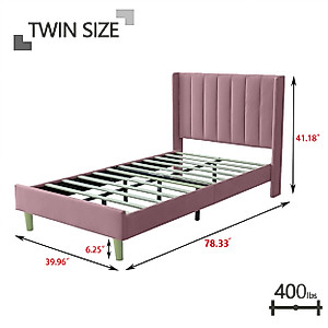 Zoophyter Upholstered Platform Bed Frame Twin Size with Headboard,Mattress Foundation/Strong Wooden Slats Support/No Box Spring Needed/Easy Assembly Pink