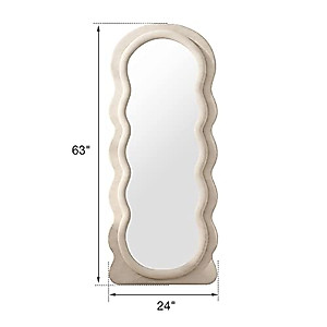 ITSRG Wavy Wall Mounted Mirror with Flannel Wrapped Wooden Frame and Stand - Full Length (White)