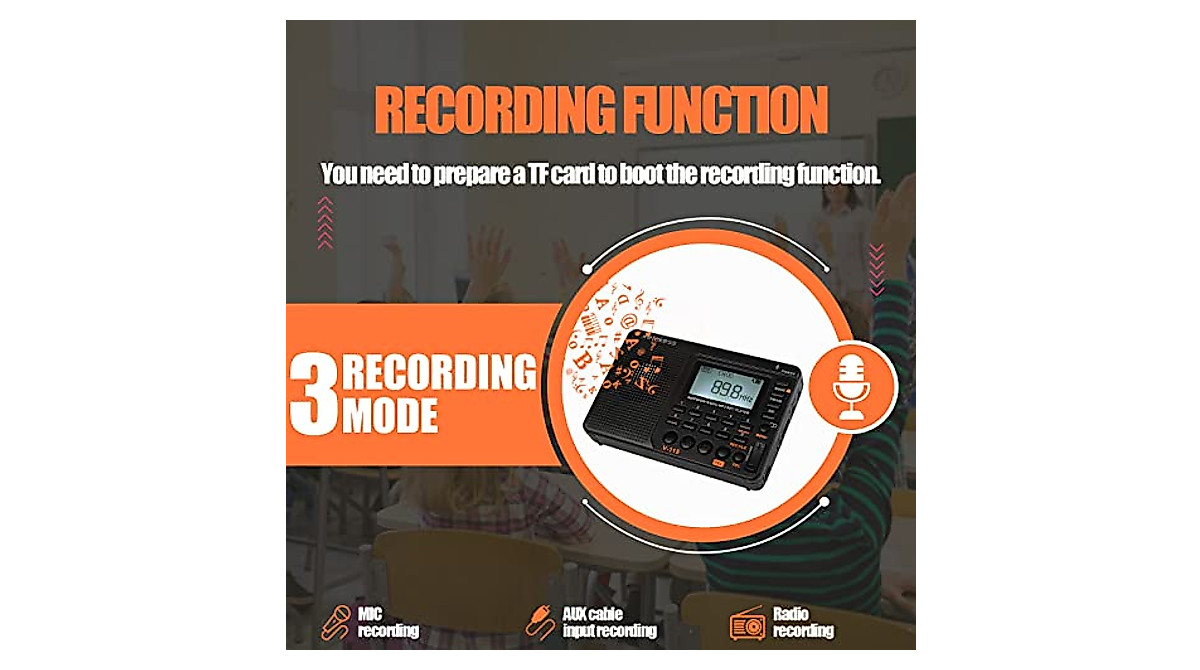 Retekess V115 Portable AM/FM/SW Digital Radio & Voice Recorder