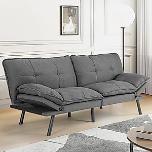 Emerspring Futon Sofa Bed,Convertible Sofa Bed Couch, Memory Foam Loveseat Sofa,Small Splitback Sofa Sleeper for Office,Living Room,Light Grey