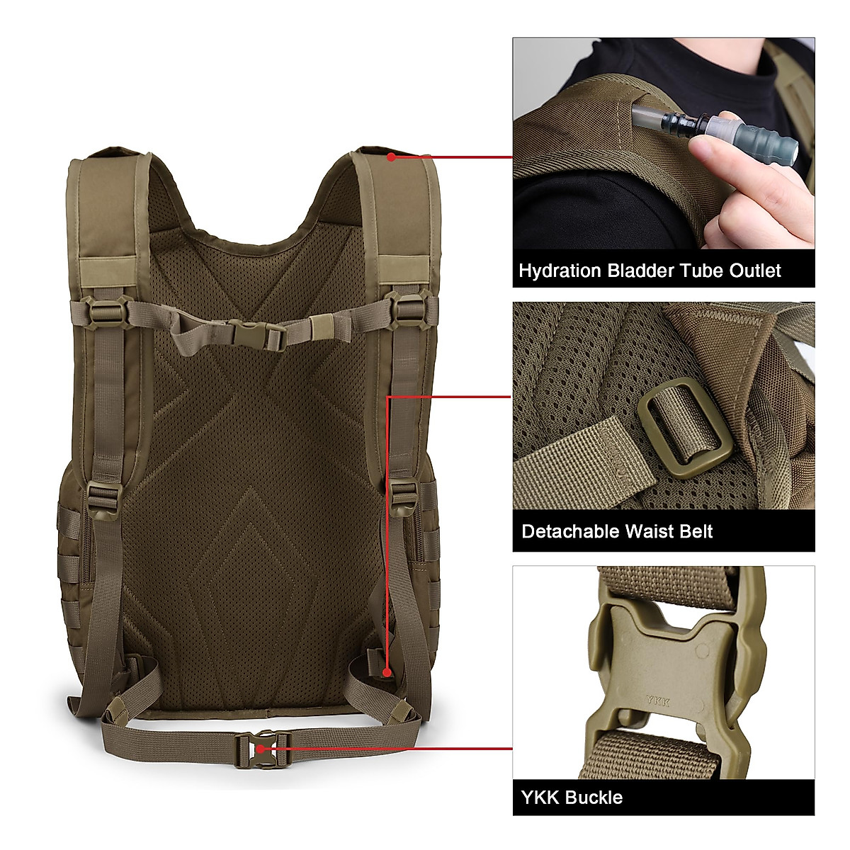 Mardingtop 25L Tactical Backpacks Molle Hiking daypacks for Camping Hiking Military Traveling Motorcycle Khaki