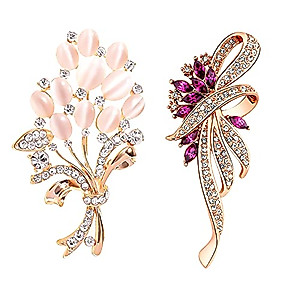 Unaone Brooches for women, Set of 2 Rhinestone brooch pins, Elegant Gold Crystal Floral Wedding Bouquet Brooch