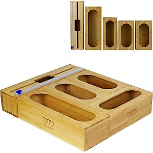 Gold Armour Bamboo Ziplock Bag Storage Organizer for Drawer, Openable Top Lids Food Storage Bag Holders Compatible with Ziploc, Solimo,Hefty,Glad for Gallon,Quart,Sandwich & Snack Variety Size Bags