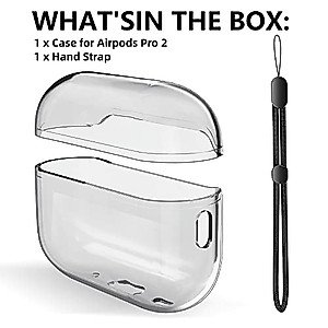 AirPods Pro 2 Case Clear 2022 Soft TPU Protective Cover with Lanyard [Front LED Visible] Compatible with AirPods Pro 2nd Generation (Black)