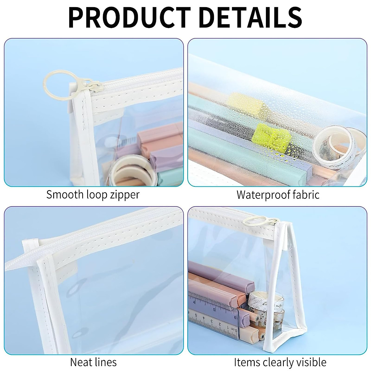 Stanaway Clear Pencil Bag Preppy- Chenille Varsity letter Cosmetic Bag Classy Waterproof Portable Transparent PVC Zipper Clutch Bag Pencil Bag for Home Storage Organizing, Office, Vacation, Travel