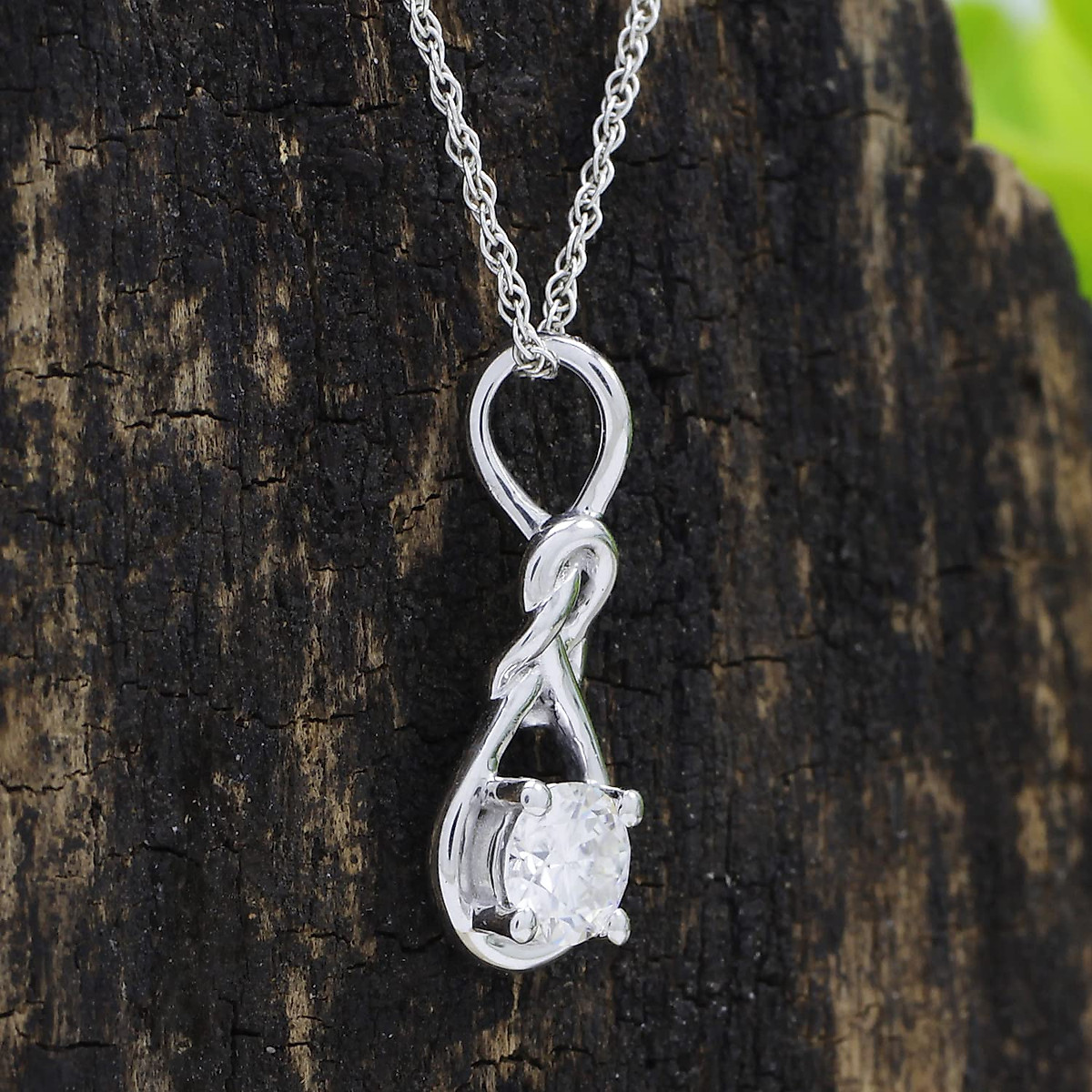 SAVEARTH DIAMONDS 1/2 Carat Round Cut Lab Created Moissanite Diamond Love Knot Solitaire Pendant Necklace In 14k White Gold Over Sterling Silver With 18" Chain (VVS1 Clarity, 0.50 Cttw)