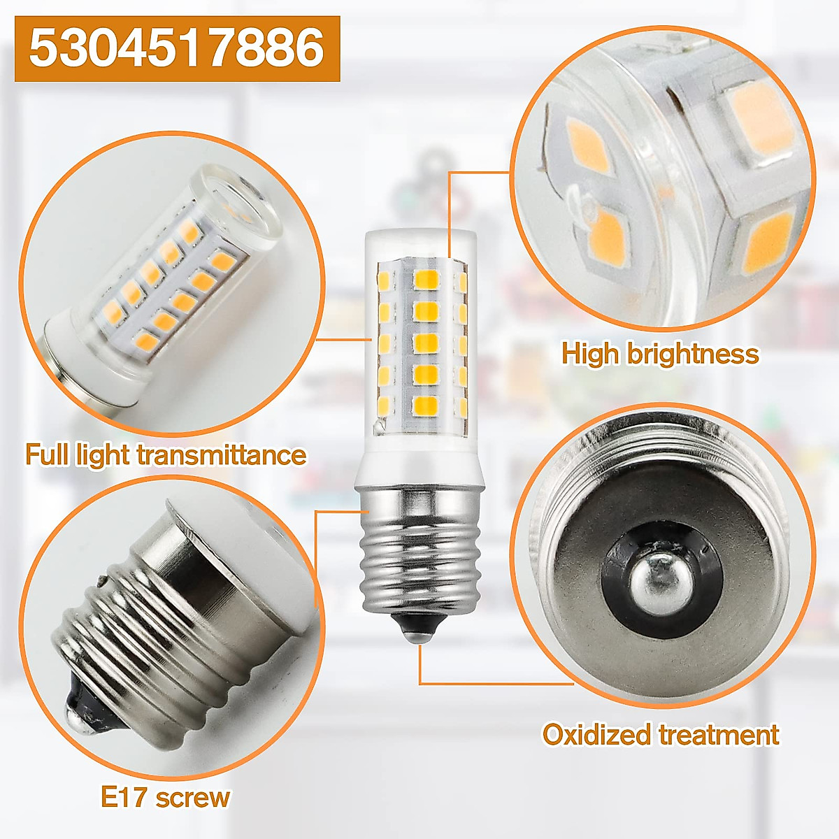 PANDEELS 5304517886 KEID28A KEL2811 Refrigerator Bulb, KEID28M E17 3W LED Freezer Light Bulbs Replaces KEI D28A, KEI D28M, KEL 2815, 5304498578, 241552807, 297114000 (AC100-130V,Pack of 2)
