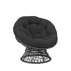 OSP Home Furnishings Wicker Papasan Chair with 360-Degree Swivel, Grey Frame with Black Cushion