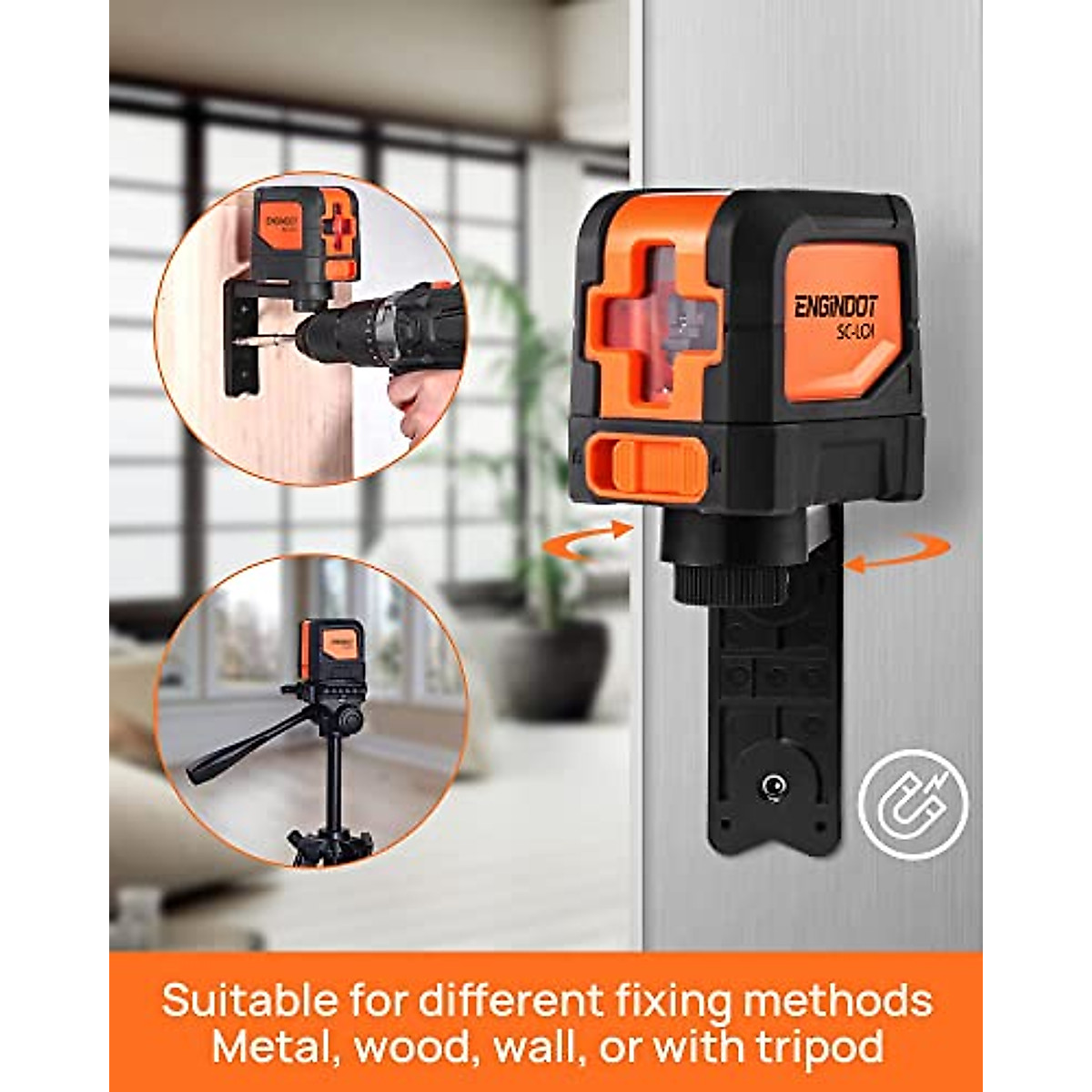 ENGiNDOT Self Leveling Laser Level 50ft, Cross Line Laser with Quick Self Leveling,360°Magnetic Mounting Plate, Zippered Pouch, Battery Included, for Tiling and Aligning