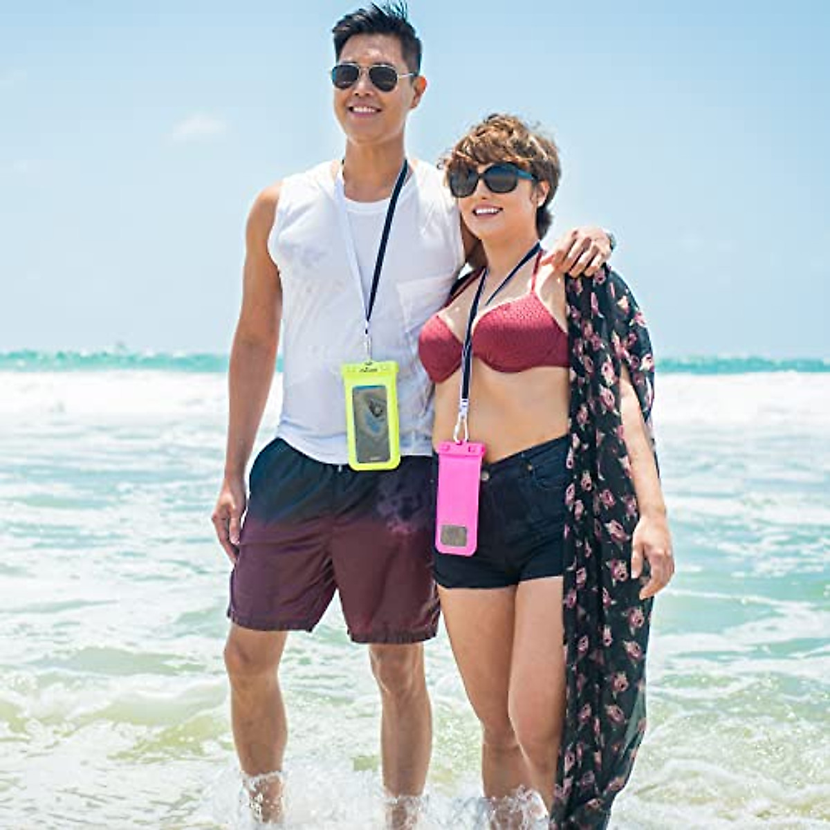 CaliCase Universal Waterproof Floating Phone Pouch - IPX8 Waterproof Floating Phone Case with Lanyard for iPhone X-14/ S20-S23/ Pixel 1-7 - Yellow