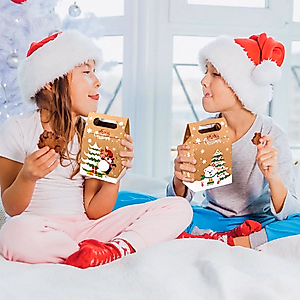 Vellibring 24PCS Christmas Kraft Candy Boxes,Christmas Kraft Paper Cookies Candy Treat Boxes Bags for Christmas Gift Wrapping Boxes Xmas Party Supplies Decorations