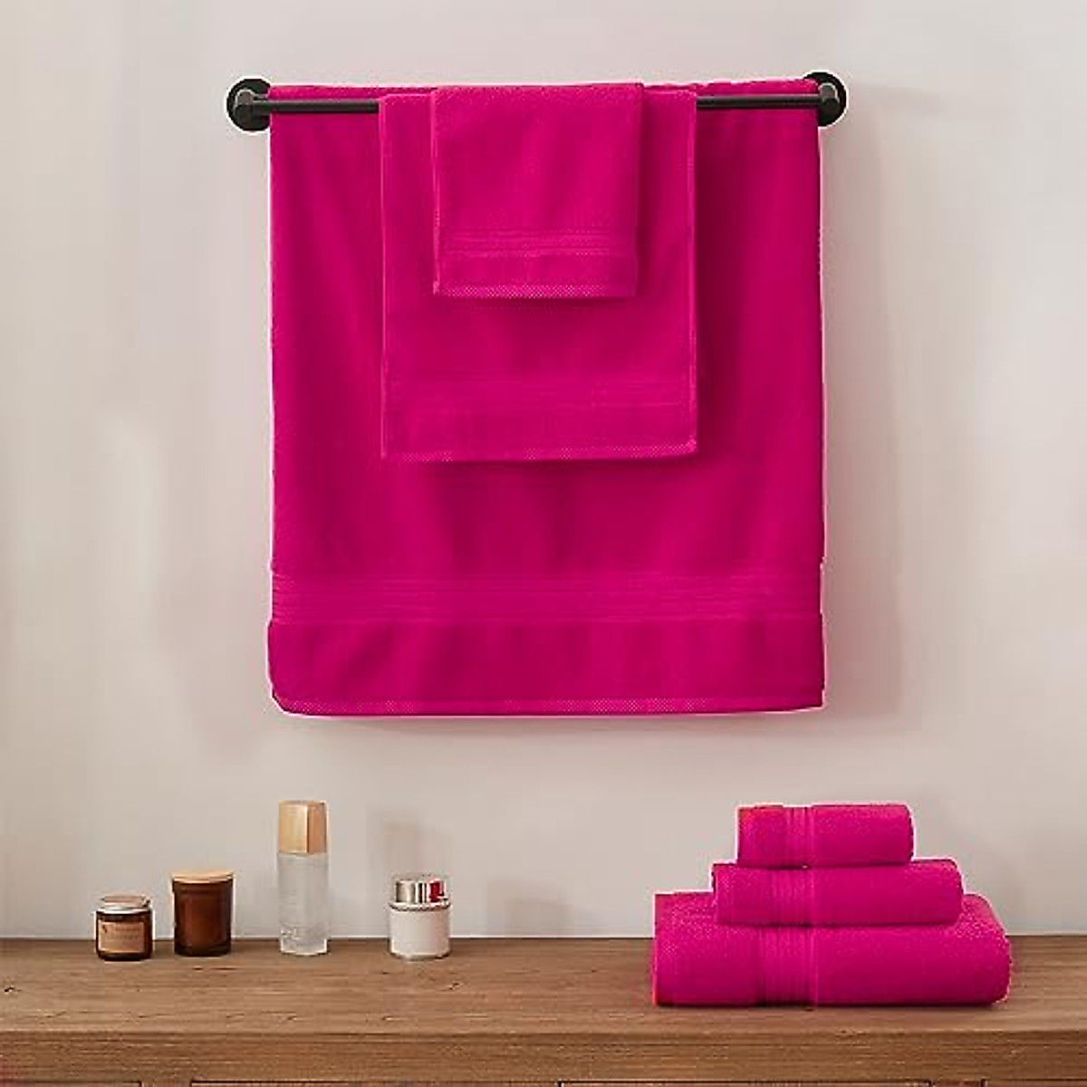 COZYART Hot Pink Bath Towels Set, Turkish Cotton Hotel Large Bath Towels Bulk for Bathroom, Thick Bathroom Towels Set of 6 with 2 Bath Towels, 2 Hand Towels, 2 Washcloths, 650 GSM…