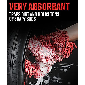 Adam's Microfiber Dual Wash Mitt - Premium, Soft Chenille Microfiber for Safe Washing - Scrubbing Side That is Great for Sap, Tar, and Other Tough to Remove Deposits