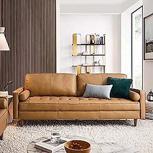 Modway Valour 88" Modern Style Leather and Dense Foam Sofa in Tan Finish