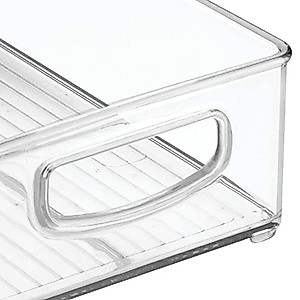 mDesign Small Plastic Office Storage Container Bins w/Handles for Organization in Filing Cabinet, Closet Shelf, Desk Drawers, Organizer for Notes, Pens, Pencils - Ligne Collection, 2 Pack - Clear