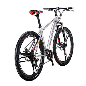 LZBIKE Bike X9-29 Aluminum Alloy Mountain Bike 21 Speed Shift Left 3 Right 7 Frame Shock Absorption Mountain Bicycle (Silver)
