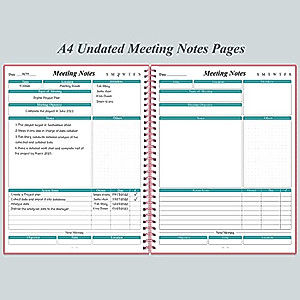 Meeting Notebook for Work with Action Items - A4 Spiral Project Planner Notebook for Note Taking, Office/ Business Meeting Notes Agenda Organizer for Men & Women, 80Sheets / 160 Pages, 8.5" x 11", Pink