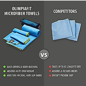 OlimpiaFit Quick Dry Towel - 3 Size Pack of Lightweight Microfiber Travel Towels w/Bag - Fast Drying Towel Set for Camping, Beach, Gym, Backpacking, Sports, Yoga & Swim Use﻿ (GREY)
