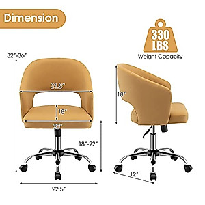 Giantex Home Office Desk Chair, Comfy Upholstered Chair with Hollow Design & Height Adjustable, Modern Rolling Swivel Armchair Chair, Leisure Task Cute Chair for Living Room Study Vanity, Yellow