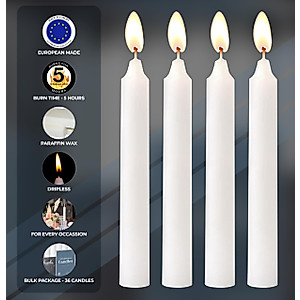 Hyoola Taper Candles - 6 Inch White Dripless, Unscented Dinner Candle - 36 Pack European Made Candles 5 Hour Burn Time
