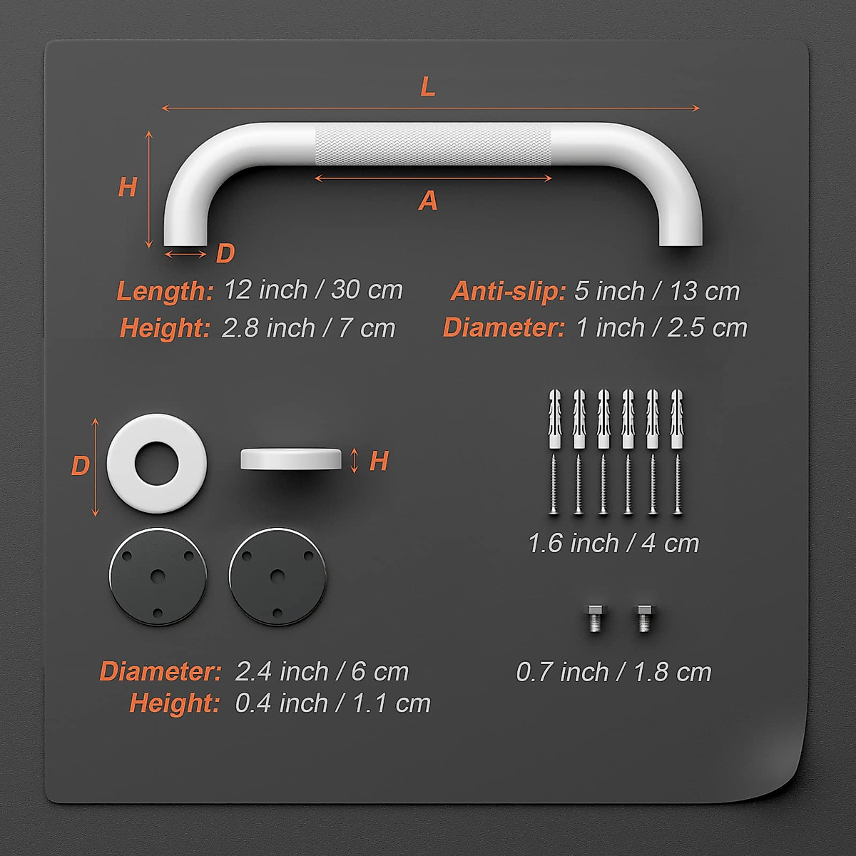 Anti-Slip Black Grab Bars 12 Inch w/Rubber Grip, iMomwee Stainless Steel Bathroom Wall Mount Oil Rubbed Black Grab Bar Handle, Safety Balance Handrail, Handicap Elderly Senior Assist Shower Handle