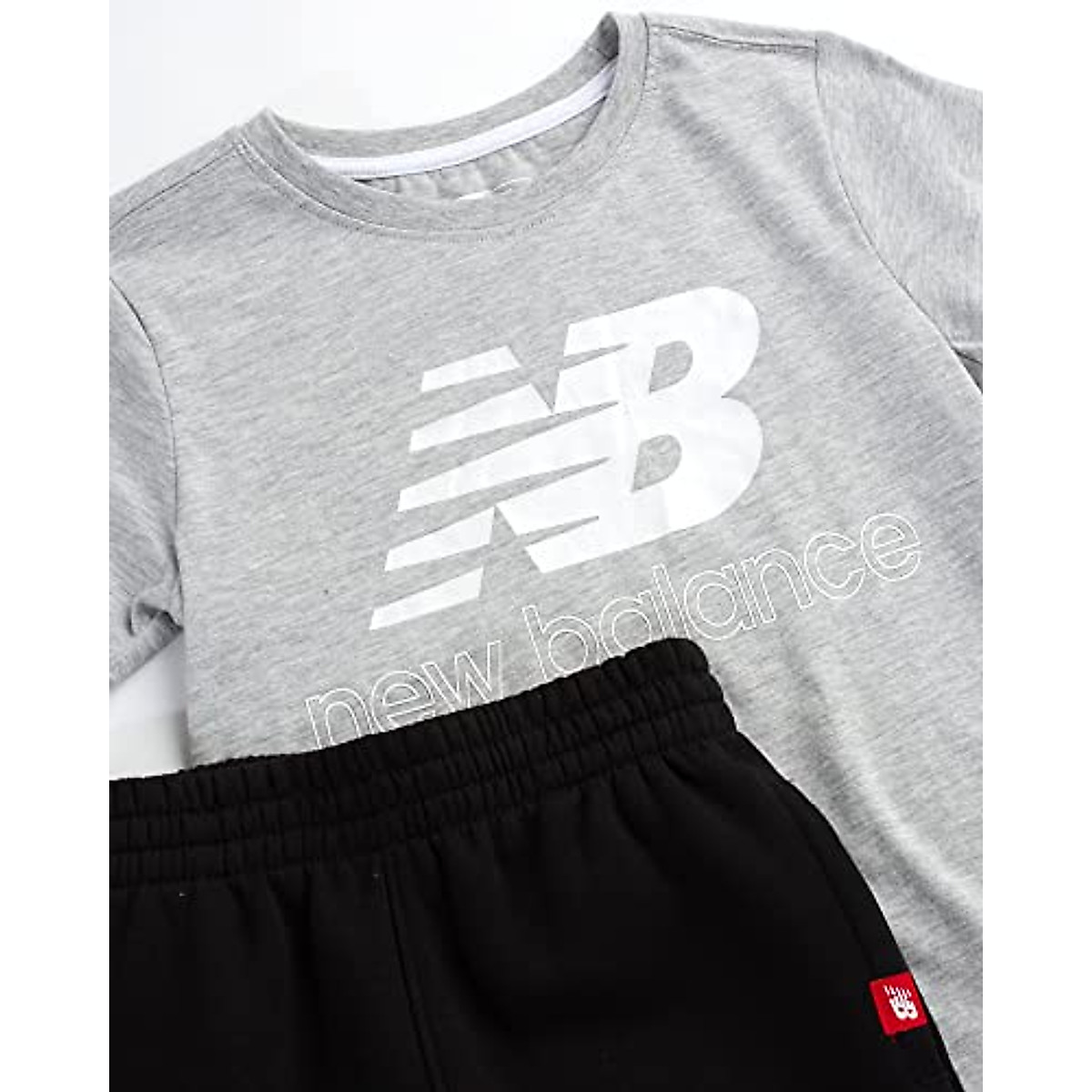 New Balance Boys' Active Shorts Set - 2 Piece Performance Short Sleeve T-Shirt and Fleece Sweat Shorts (Size: 8-12), Size 10, Grey