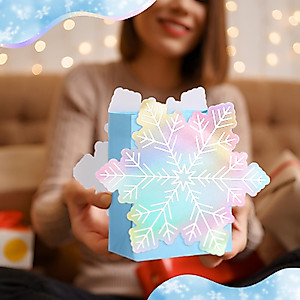 Kolldenn Christmas Iridescent Snowflake Gift Bags Holographic Frozen Goodie Bags Snowflake Party Favors Bags Winter Paper Bags with Handles for Xmas Winter Holiday Birthday(12 Pack)
