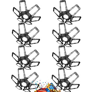 8 Pack LED Garage Lights 200W, Shop Lights 20000lm Bright Deformable Garage Lights Ceiling Led with 6 Panel,6500K Daylight Adjustable Folding Garage Lighting Bulb Fixture E26/E27 for Garage,Workshop