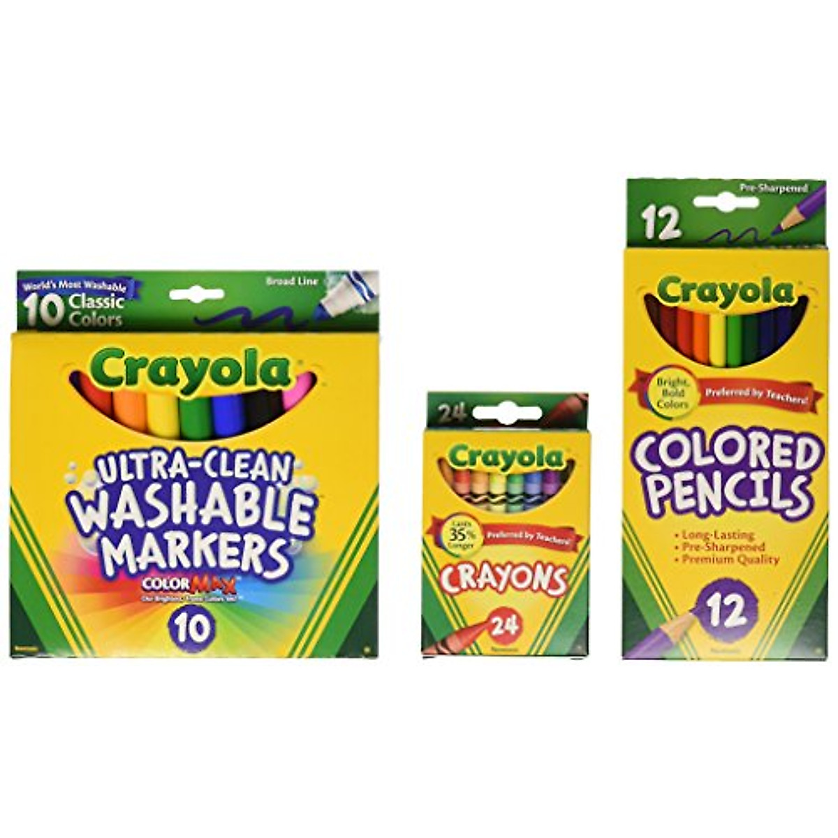Crayola Back To School Supplies, Grades 3-5, Ages 7, 8, 9, 10, Contains 24 Crayola Crayons, 10 Washable Broad Line Markers, and 12 Colored Pencils [Amazon Exclusive]