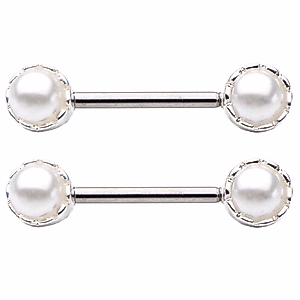 Body Accentz Nipple Ring Bars Front Faux Pearl Pair Faux pearl 14g 9/16 bar Sold as a pair CH63