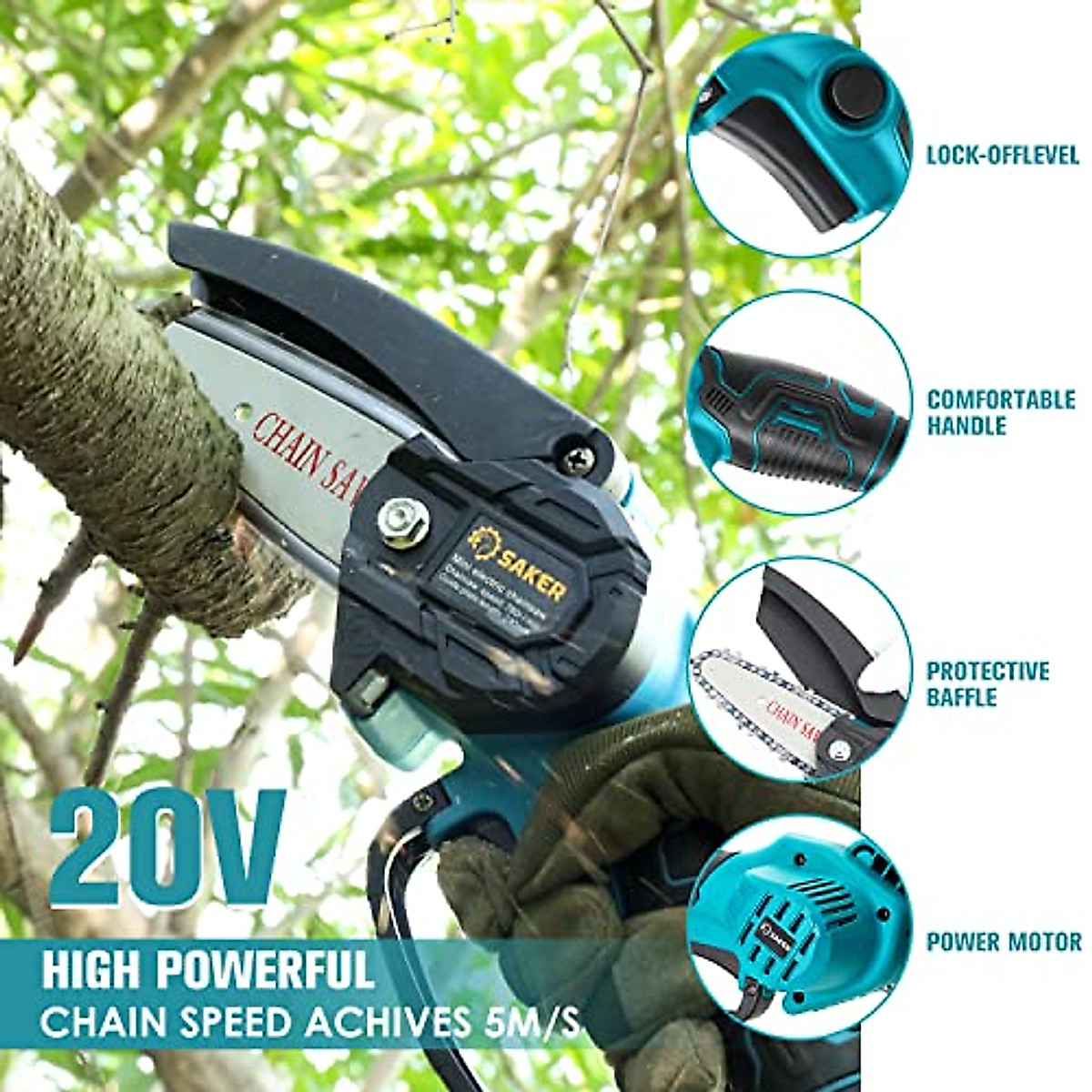 Saker Mini Chainsaw,4 Inch Portable Electric Chainsaw Cordless,Handheld Chain Saw Pruning Shears Chainsaw for Tree Branches, Courtyard, Household and Garden (Only 2*Chains)