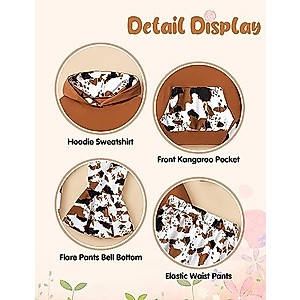 AGAPENG Baby Girl Cow Print Hoodie Sweatsuit - Long Sleeve Sweatshirt & Flare Pants - Fall Winter Clothes 12-18 Month Thanksgiving Outfit