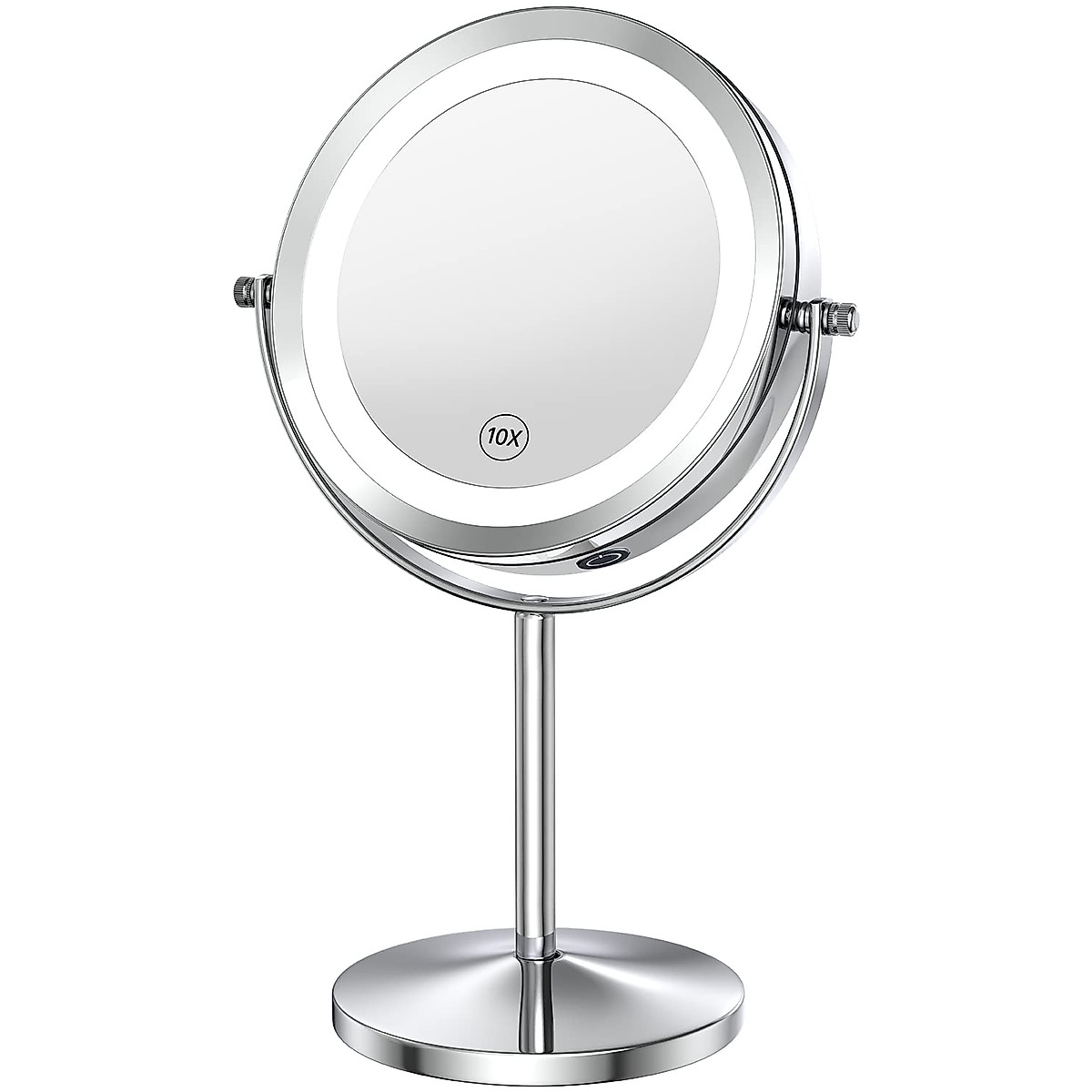 Benbilry Lighted Makeup Mirror with Lights and Magnification 10X/1X, Double Sided 360° Swivel 7" LED Dimmable Vanity Mirror with Touch Control Switch, Battery Operated Cordless Standing Shaving Mirror