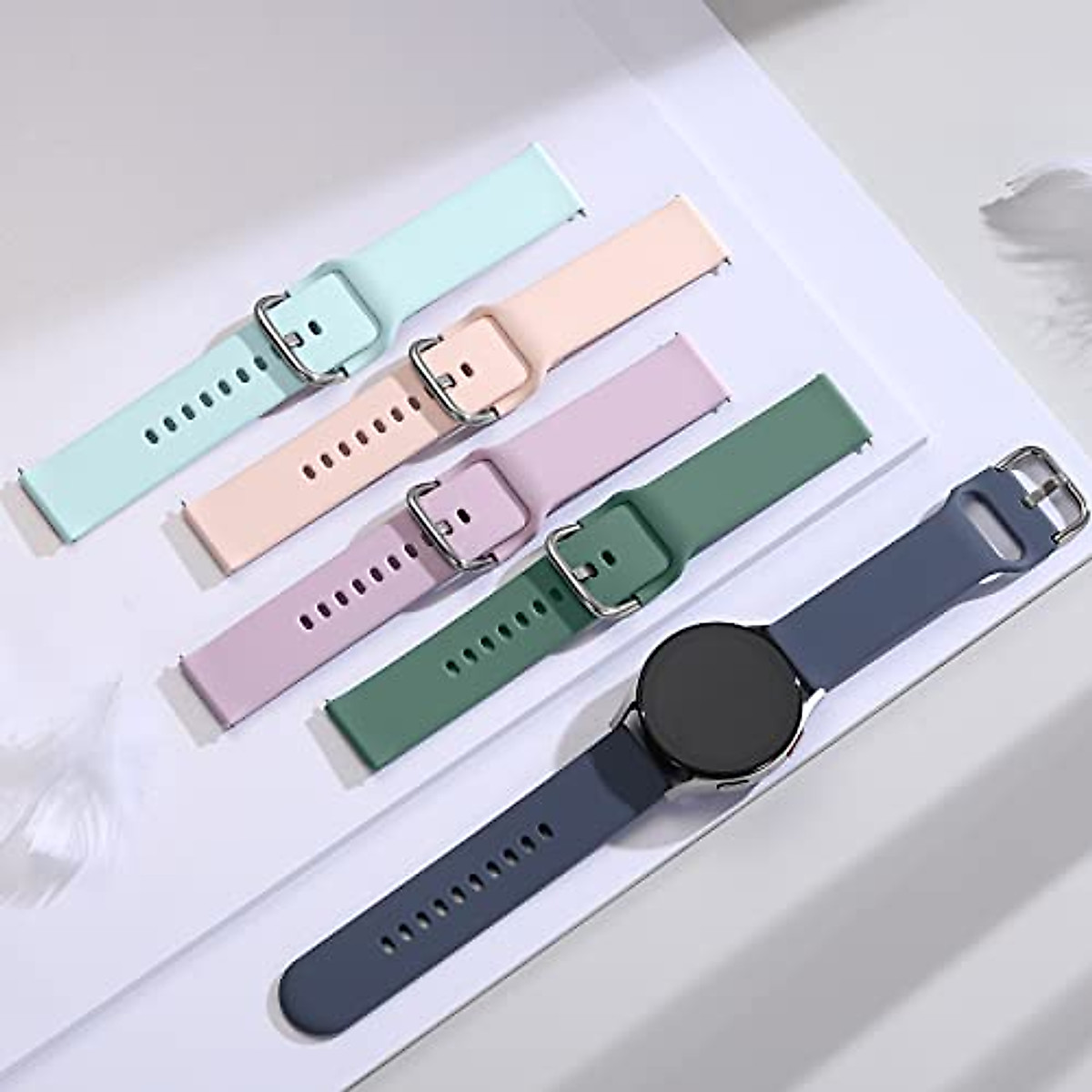 Maledan 15 Pack Band Compatible with Samsung Galaxy Watch 5 Band/Galaxy Watch 4 Band/Galaxy Watch 6 Band, Galaxy Watch 5 Pro/Galaxy Watch 3/Active 2, 20mm Soft Silicone Sports Strap Women Men, Small