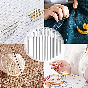 Large Eye Sewing Needles, Embroidery Needles, Stainless Steel, 25 Pieces Sharp Needles with Wooden Needle Case Carving Pattern