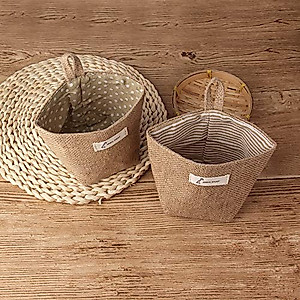 JIAKAI 4pcs Mini Hanging Storage Bag，Cotton Linen Small Storage Basket Decor Bin Bag with Handle, for Wall Door Closet