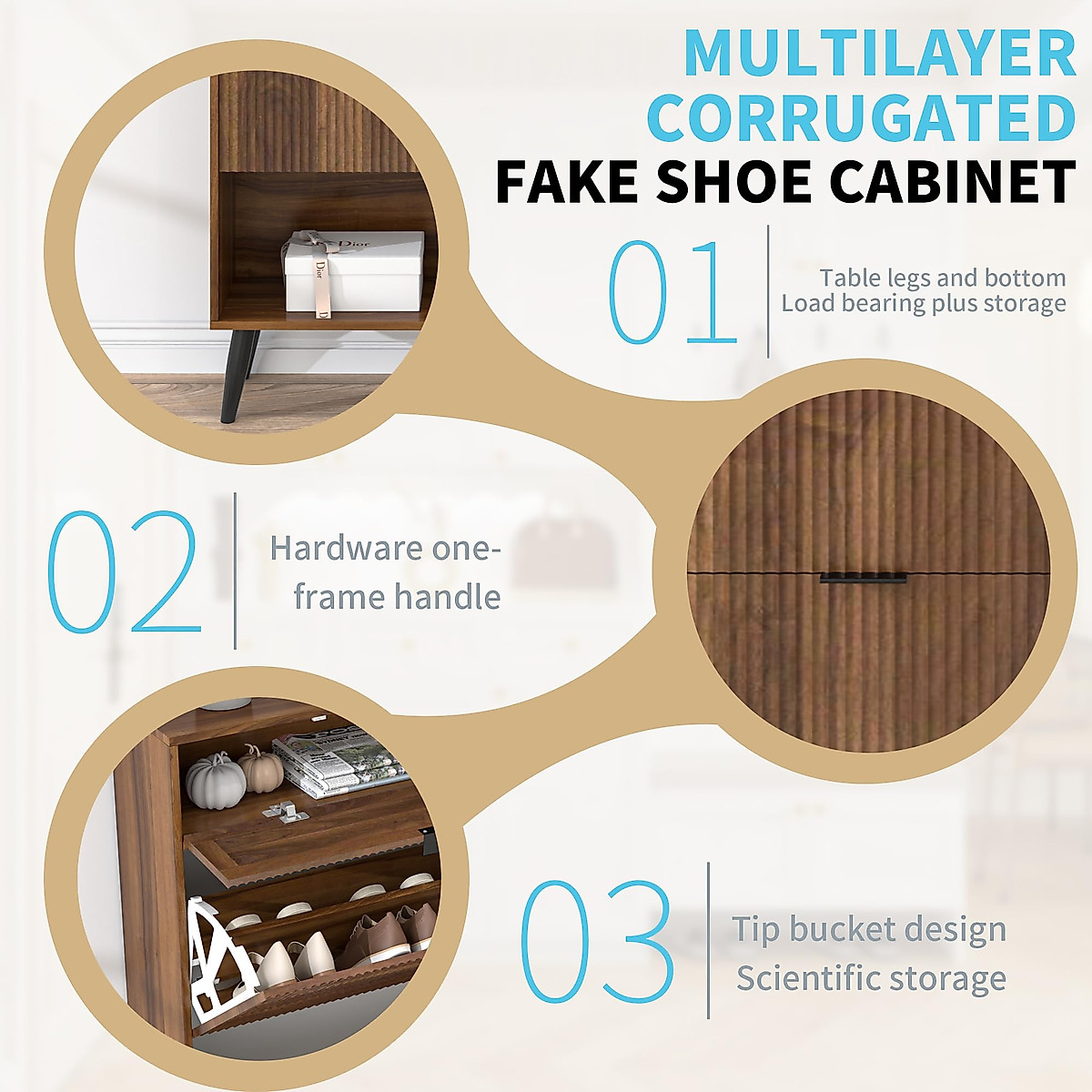 Shoe Storage Cabinet with 2 Flip Drawers Narrow Shoe Cabinet with Doors Freestanding Shoe Organizer Cabinet with Adjustable Shelf Slim Hidden Cabinet for Entryway (Walnut)