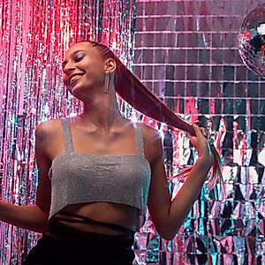 Silver Backdrop Disco Party Decorations Metallic Square Foil Fringe Curtain Photo Booth Props for Birthday Graduation Bachelorette Wedding Engagement Baby Shower Party Decorations -2 Packs (3.3x6.6Ft)