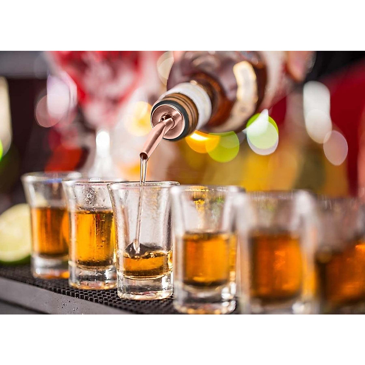 24 Pcs Stainless Steel Liquor Pour Spouts Set, Liquor Bottle Pourers with Rubber Dust Caps for Pours Liquid, Olive Oil, Wine, Vinegar (Rose Gold-24 Pack)