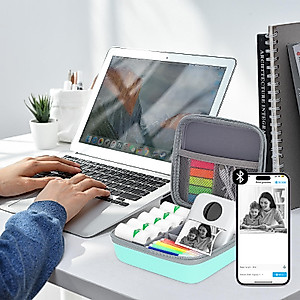 HuiJuKeJi Mini Sticker Printer Case,High-capacity Hard Protective Box for X5/Phomemo M02/T02 Printer,Portable Carrying Case for Thermal Inkless Photo Printer,Instant Camera,Label Marker(Green)
