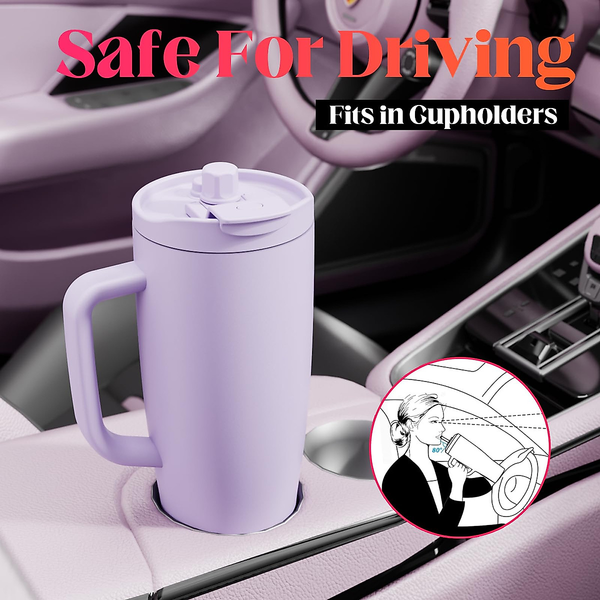 FOHGEE 40oz Tumbler with Handle and Straw Lid【Magnetic lid + Removable built-in straw】100% Leak-proof Travel Coffee Mug, Stainless Steel Insulated Cup, Keeps Cold for 24Hrs (ChillWave Purple Whirl)