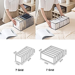 AfooBezos 4 Pcs 7 Grids Wardrobe Clothes Organizer, Mesh Jean Clothing Organizer, Foldable Leggings Organizer Bins, Visible Grid Storage Box for Bra, Underwear, Socks, Skirts, T-shirts