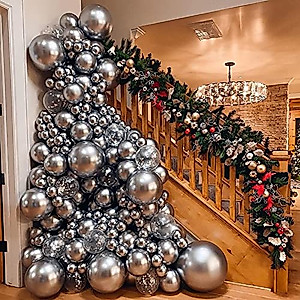 ZOPIBAICO Silver Metallic Chrome Latex Balloon Garland Kit, 101PCS 18In 12In 10In 5In Arch Garland For Baby Shower,Picnic,Wedding, Anniversary Celebration Decoration With 33FT Ribbon