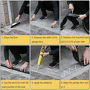 Universal Garage Door Threshold Seal Strips, 10 Ft Weatherproof Rubber DIY Weather Stripping with Sealants/Adhesives, Garage Door Bottom Seal Weather Strip Replacements