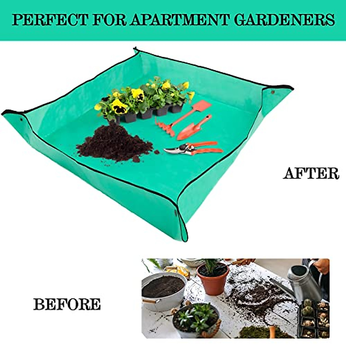 NAOKBOEE 39.4" x 39.4" Plant Repotting Mat, Waterproof Portable Gardening Mat for Indoor Outdoor Plant Transplanting, Thicken PE Mat Transplanting Mat