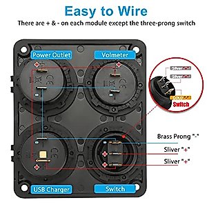 Linkstyle 4 in 1 Charger Socket Panel, 12V 4.2A Dual USB Charger Socket Power Outlet & LED Voltmeter & Cigarette Lighter Socket & LED Lighted ON Off Rocker Toggle Switch for Car Marine Boat RV Truck