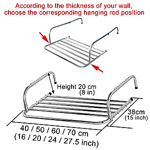 whalebee Laundry Drying Rack Multifunctional Adjustable Clothes Drying Racks Stainless Steel Laundry Rack Space Saving for Indoor and Outdoor - Balcony Windowsill Railings ( Size : 50cm )